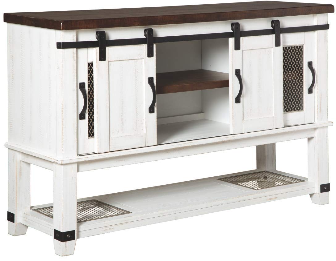 Signature Design by Ashley Valebeck Farmhouse Dining Room Server or Buffet, White & Brown