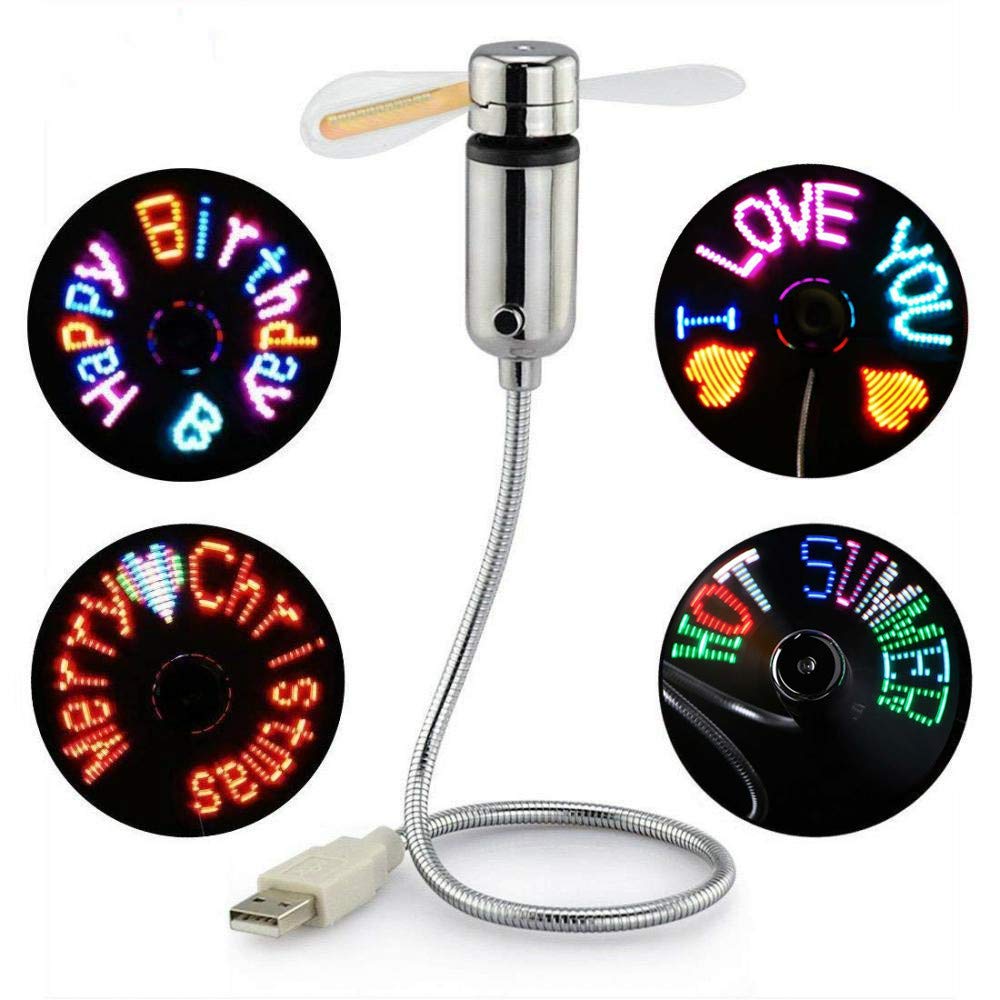 Kbinter New Creative USB Fan，USB LED RGB Light Programmable Fan Flexible Gooseneck DIY Message Mini USB Fan for PC Laptop Notebook Desktops