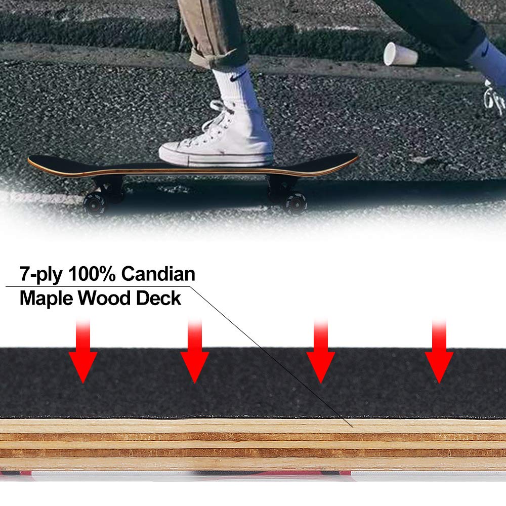 NPET Pro Skateboard Complete 31 Inch 7 Layer Canadian Maple Double Kick Concave Deck Skating Skateboard (Lightning)