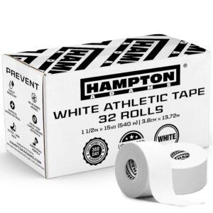 hampton adams (32 pack white bulk athletic tape - 1.5" x 45 feet per roll - no sticky residue & easy to tear - perfect for sports athletes, trainers & first aid injury wrap: fingers ankles wrist