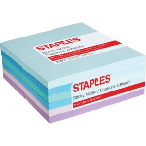 staples 24295899 stickies notes 3-inch x 3-inch watercolor 100 sh./pad 24 pads/pk (52227)