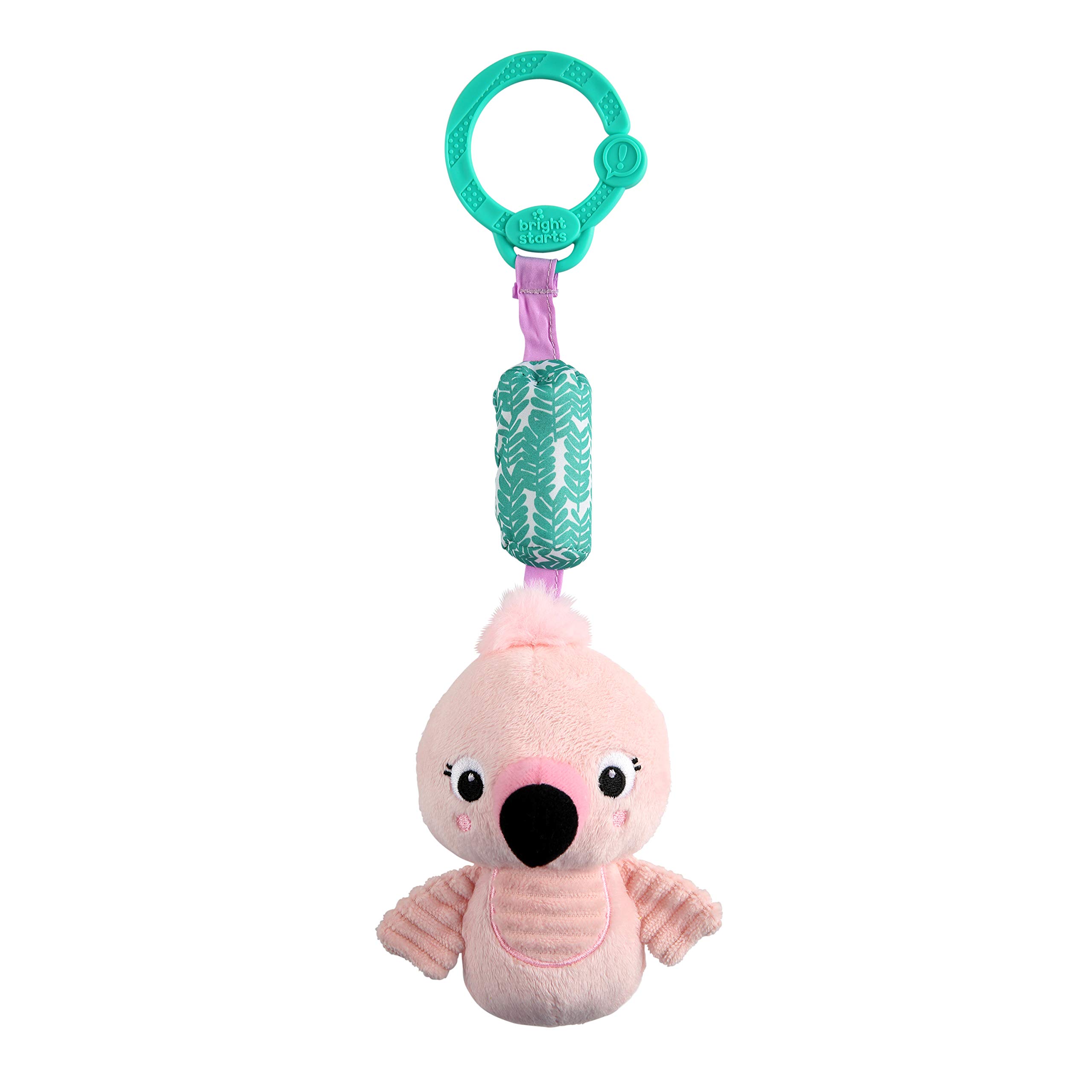 Bright Starts Flamingo Chime Along Friends Plush Take-Along Stroller or Carrier Toy, Ages 0 Month+