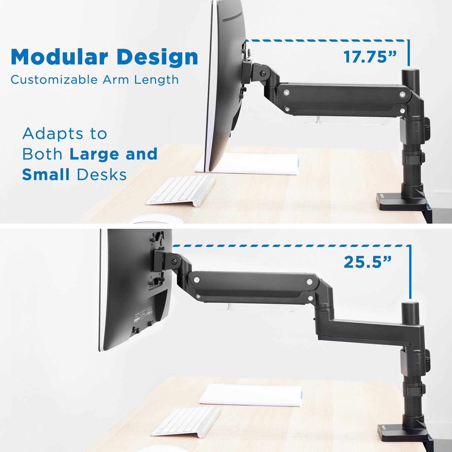 Mount-It! Ultrawide Monitor Desk Mount, Single Monitor Mount for Heavy Monitors Up to 35 Inch and 33 Lbs, VESA 100, 200 mm Compatible, Height Adjustable Gas Spring Arm 2 x USB 3.0 and Audio Port