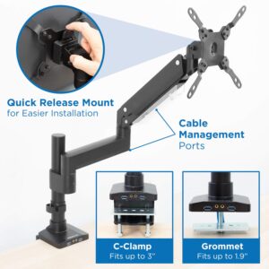 Mount-It! Ultrawide Monitor Desk Mount, Single Monitor Mount for Heavy Monitors Up to 35 Inch and 33 Lbs, VESA 100, 200 mm Compatible, Height Adjustable Gas Spring Arm 2 x USB 3.0 and Audio Port