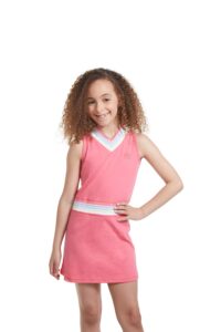 street tennis club girls tennis dress & golf outfit, athletic skirts dress with built-in shorts - girls active golf and tennis clothes pink medium (8-9 years)