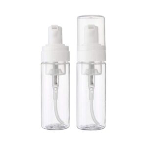 utenew 2-piece plastic foamer bottle clear pump dispenser mini travel size foaming soap face wash 1.7 oz, no leaks!