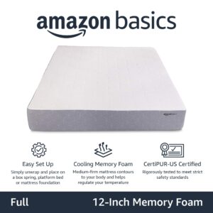 Amazon Basics Cooling Gel Memory Foam Mattress, Medium-Firm, CertiPUR-US Certified, 12 inch, Full Size, White/Gray