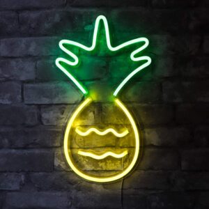 isaac jacobs 17” x 10” inch led neon ‘yellow & green pineapple’ wall sign for cool light, wall art, bedroom decorations, home accessories, party, and holiday décor: powered by usb wire (pineapple)