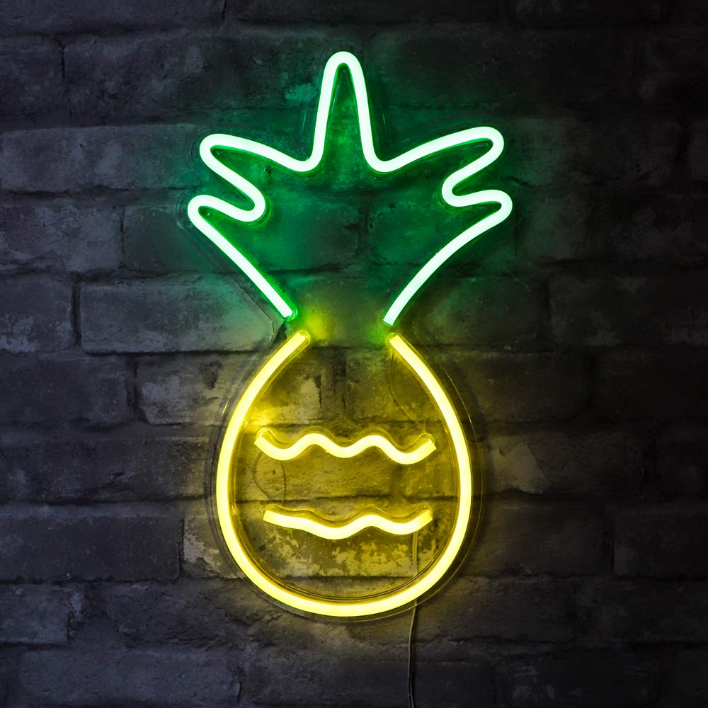 Isaac Jacobs 17” x 10” inch LED Neon ‘Yellow & Green Pineapple’ Wall Sign for Cool Light, Wall Art, Bedroom Decorations, Home Accessories, Party, and Holiday Décor: Powered by USB Wire (PINEAPPLE)