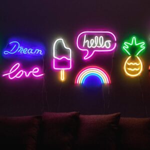 Isaac Jacobs 17” x 10” inch LED Neon ‘Yellow & Green Pineapple’ Wall Sign for Cool Light, Wall Art, Bedroom Decorations, Home Accessories, Party, and Holiday Décor: Powered by USB Wire (PINEAPPLE)