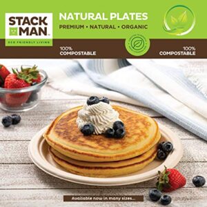 Paper Plates, 100% Compostable Heavy Duty, Disposable 7 Inch, Small Dessert Plate - [125-Pack] - {PFAS-Free} - {BPI Certified} Eco-Friendly, Biodegradable Bagasse Natural Brown 7" Small Plates