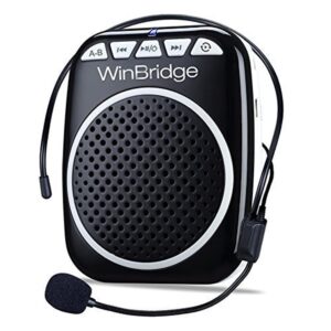 w winbridge portable rechargeable mini voice amplifier with wired microphone headset and waistband, support music play for teachers, singing, coaches, training, presentation, tour guide