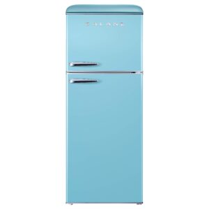 galanz glr10tbeefr retro refrigerator with top freezer frost free, dual door fridge, adjustable electrical thermostat control, 10 cu ft, blue