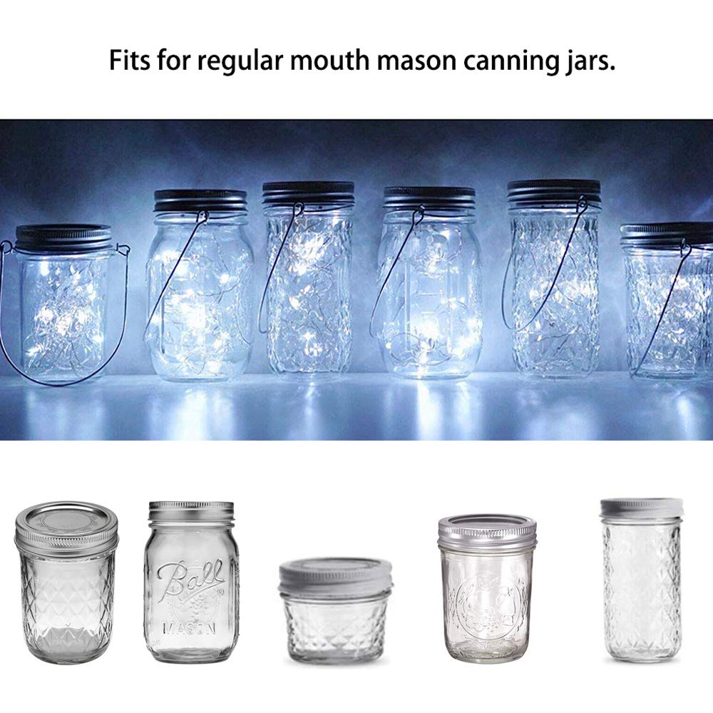 Solar Mason Jar Lights, 8 Pack 15 LED Waterproof Fairy Firefly Jar Lids String Lights with Hangers(NO Jars), Patio Yard Garden Wedding Easter Decoration - Cool White