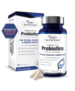 1md nutrition complete probiotics platinum - w/prebiotics and probiotics for digestive health - probiotic supplement for women & men - more than 50 billion live cfu 11 strains dairy-free - 30 caps