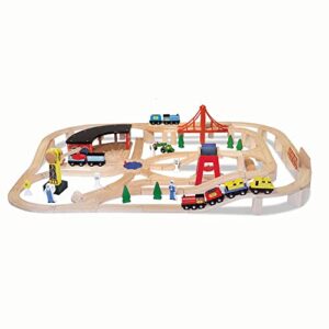 melissa & doug wooden railway set, 130 pieces - wooden train set for toddlers ages 3+