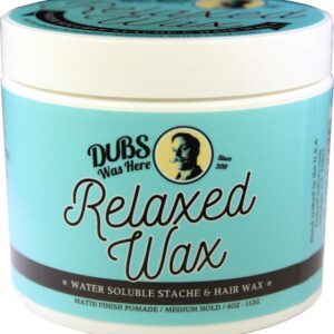 Dubs Was Here Relaxed Wax, 4oz Tub - Water-Based Medium Hold Pomade for Beard, Hair & Moustache with Matte Finish - Mustache Cream & Hair Control For Men