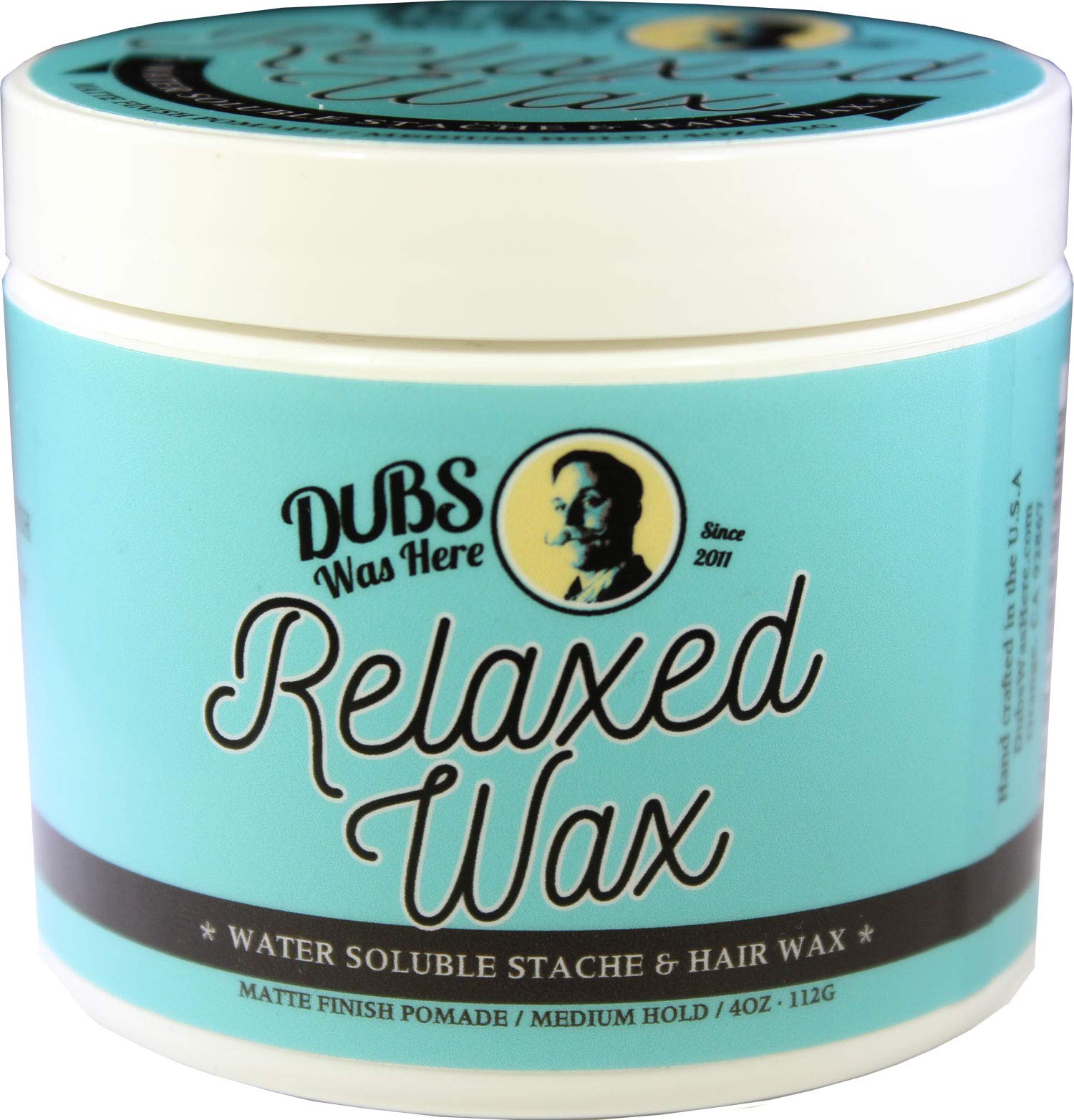 Dubs Was Here Relaxed Wax, 4oz Tub - Water-Based Medium Hold Pomade for Beard, Hair & Moustache with Matte Finish - Mustache Cream & Hair Control For Men