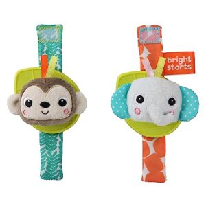 bright starts rattle & teethe wrist pals toy - monkey & elephant, newborn +