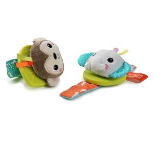 Bright Starts Rattle & Teethe Wrist Pals Toy - Monkey & Elephant, Newborn +