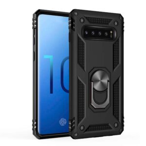 military grade drop impact for samsung galaxy s10 5g case [fit s10 5g] metal rotating ring kickstand holder built-in magnetic car mount armor shockproof case for galaxy s10 5g phone case (black)