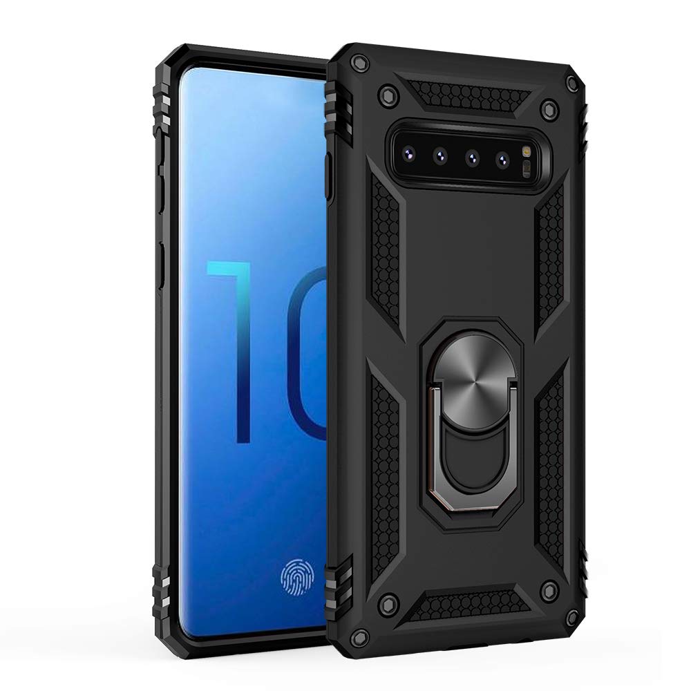 Military Grade Drop Impact for Samsung Galaxy S10 5G Case [Fit S10 5G] Metal Rotating Ring Kickstand Holder Built-in Magnetic Car Mount Armor Shockproof Case for Galaxy S10 5G Phone Case (Black)