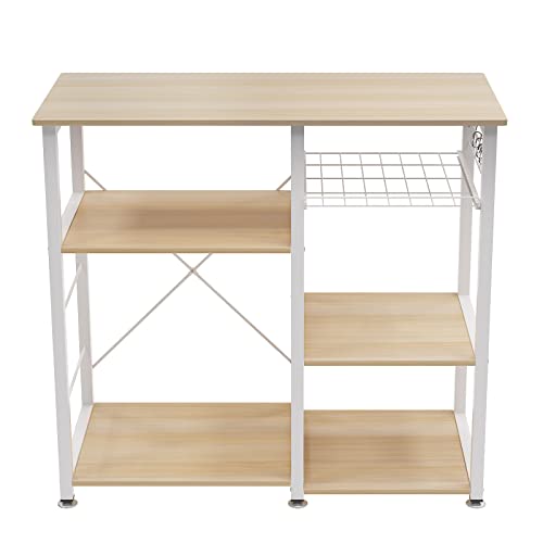 sogesfurniture 3-Tier Kitchen Baker's Rack Utility Shelf Microwave Stand with Storage and Drawer Storage Cart Workstation Shelf,White Maple BHUS-W5S-MO