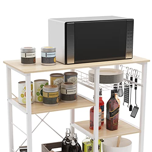 sogesfurniture 3-Tier Kitchen Baker's Rack Utility Shelf Microwave Stand with Storage and Drawer Storage Cart Workstation Shelf,White Maple BHUS-W5S-MO