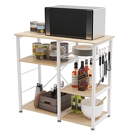 sogesfurniture 3-Tier Kitchen Baker's Rack Utility Shelf Microwave Stand with Storage and Drawer Storage Cart Workstation Shelf,White Maple BHUS-W5S-MO