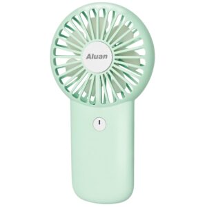 aluan handheld fan mini portable fan powerful personal fans speed adjustable battery operated usb rechargeable eyelash fan for kids women men indoor outdoor travel cooling, green