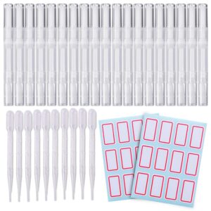 20 pcs cuticle oil pens transparent twist pens cosmetic container empty cuticle nail oil pen with brush tip lip gloss twist pens refillable eyelash growth liquid tube 10 transfer pipettes 2 stickers