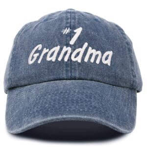 dalix number 1 grandma hat gift washed cotton baseball cap in washed denim navy blue