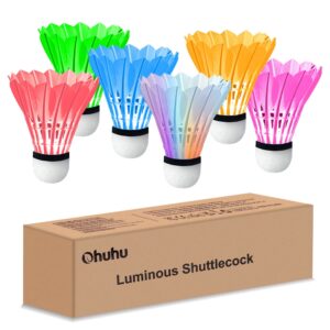 ohuhu shuttlecock, led birdies badminton glow in the dark lighting badminton birdies goose feather shuttlecocks light up for outdoor indoor adults sport activities