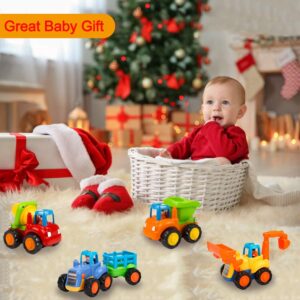 Friction Powered Cars Push and Go Trucks Construction Vehicles Toys Set of Tractor Bulldozer Dump Truck Cement Mixer for Baby Toddlers Infants Boys Gifts