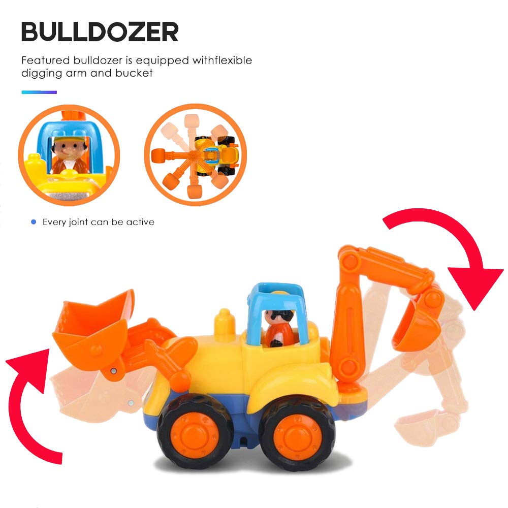 Friction Powered Cars Push and Go Trucks Construction Vehicles Toys Set of Tractor Bulldozer Dump Truck Cement Mixer for Baby Toddlers Infants Boys Gifts