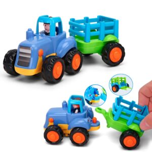 Friction Powered Cars Push and Go Trucks Construction Vehicles Toys Set of Tractor Bulldozer Dump Truck Cement Mixer for Baby Toddlers Infants Boys Gifts