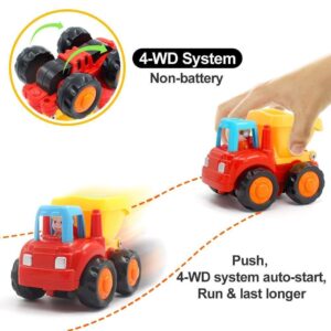 Friction Powered Cars Push and Go Trucks Construction Vehicles Toys Set of Tractor Bulldozer Dump Truck Cement Mixer for Baby Toddlers Infants Boys Gifts