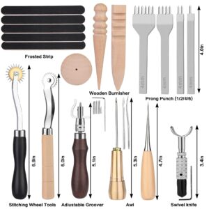 BAGERLA 50 Pieces Leather Working Tools and Supplies with Leather Tool Box Prong Punch Edge Beveler Wax Ropes Needles Perfect for Stitching Punching Cutting Sewing Leather Craft Making