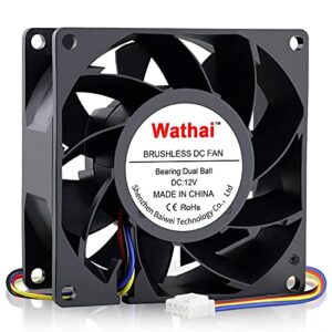 wathai 80mm x 38mm high static pressure fan 12v 4 pin dual ball pwm 8038 high cfm for pc cpu cooler gpu server computerc case cooling