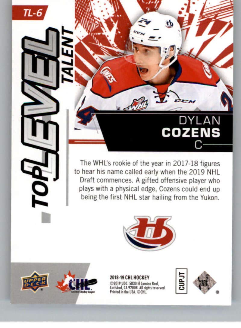 2018-19 Upper Deck CHL Top Level Talent Hockey #TL-6 Dylan Cozens Lethbridge Hurricanes Official Canadian Hockey League Trading Card From UD