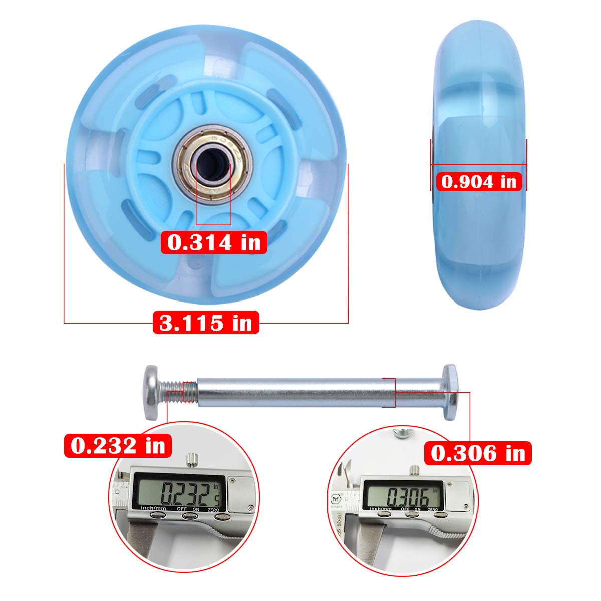 Scooter Rear Wheels, Replacement Back Wheels, Light-up Rear Wheels for Kick Scooter, PU Material-Diameter 80mm