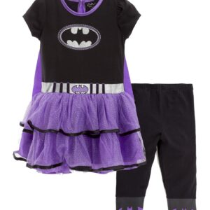 WARNER BROS DC Comics Justice League Batgirl Newborn Baby Girls Tulle Costume Dress Leggings Cape and Headband 4 Piece Set 0-6 Months