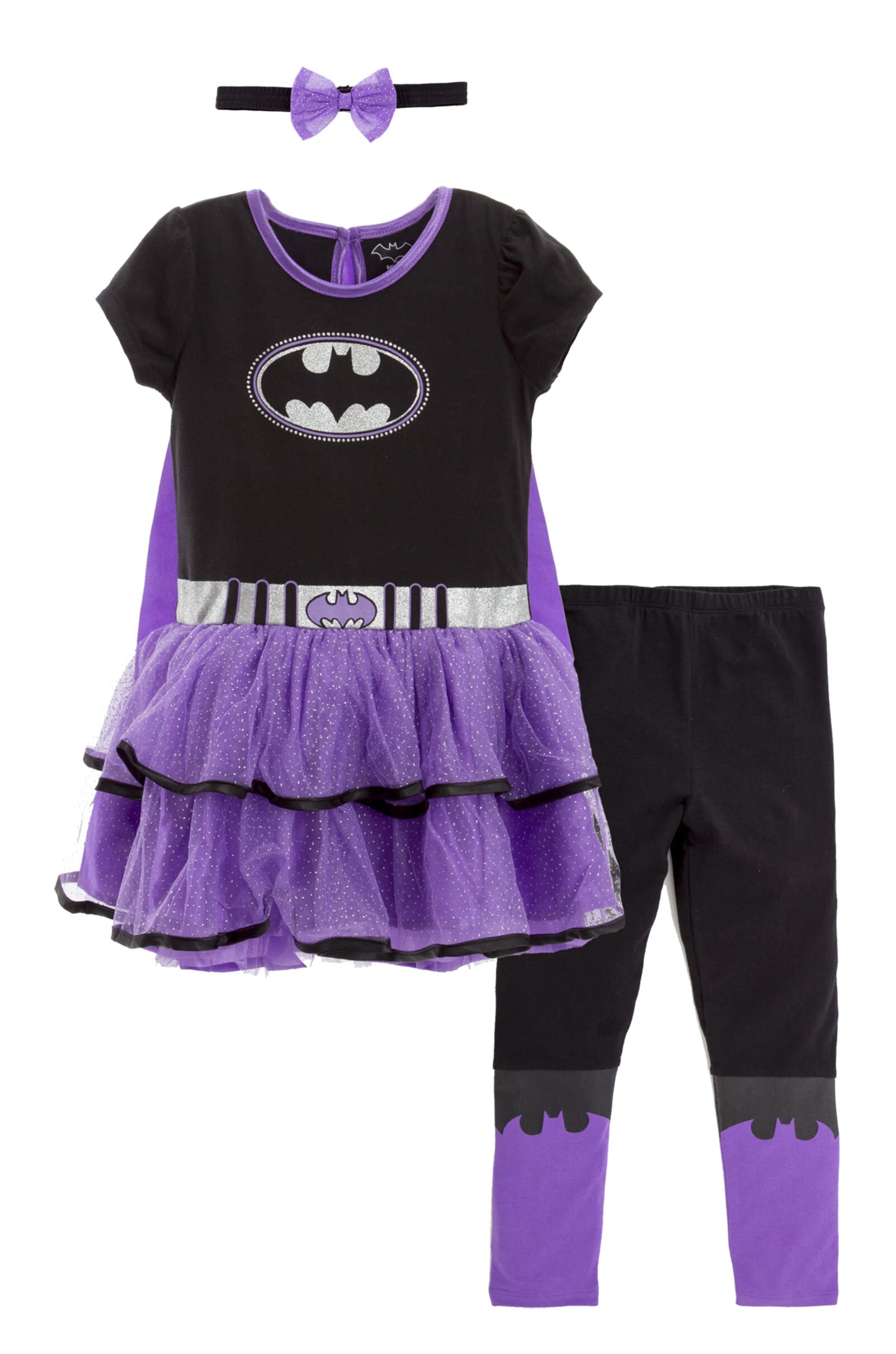 WARNER BROS DC Comics Justice League Batgirl Newborn Baby Girls Tulle Costume Dress Leggings Cape and Headband 4 Piece Set 0-6 Months