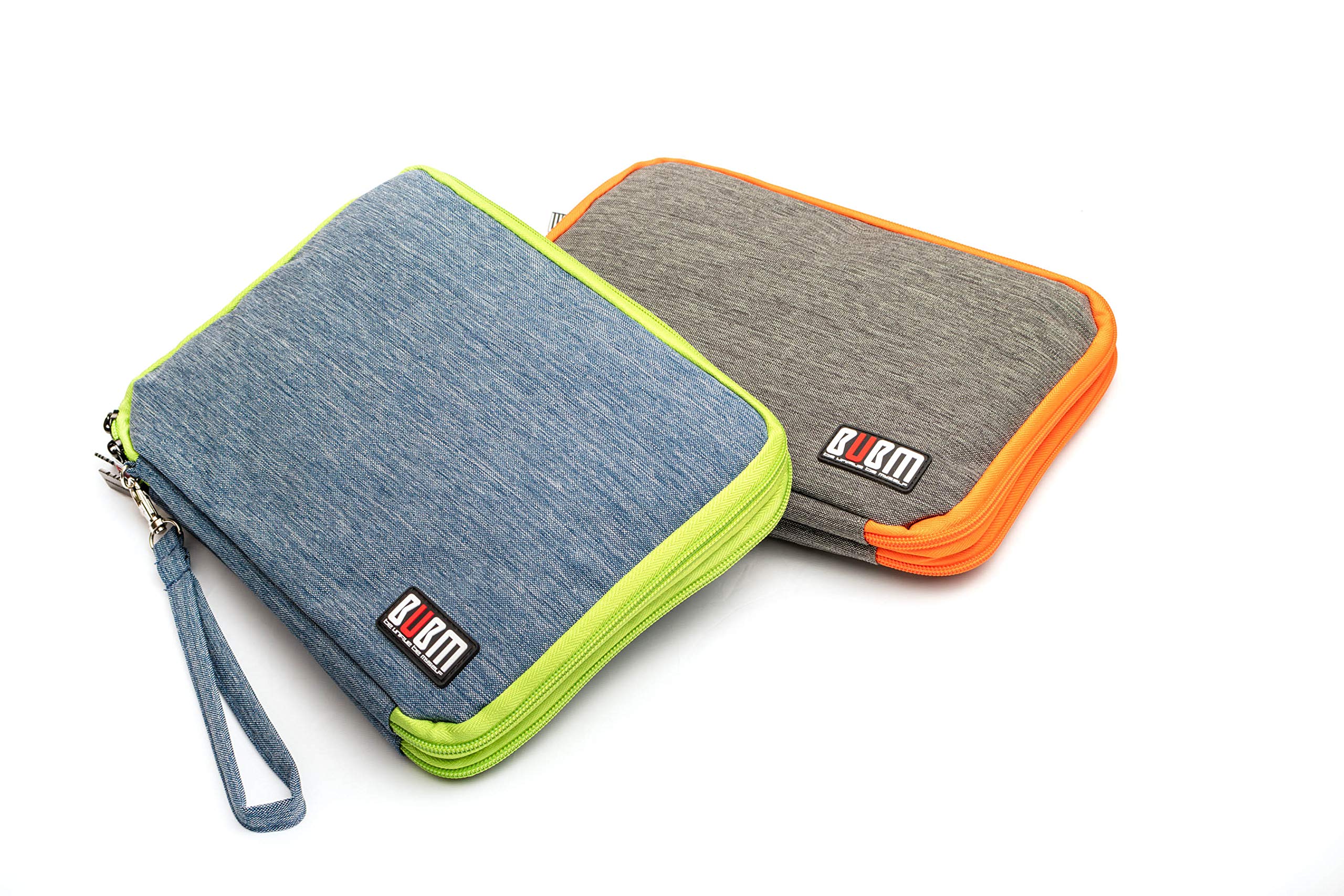 Three Layer Electronics Organizer and Travel Organizer for Tablet, Cables, and Chargers. Size XL Fit up to 10" Tablets. (Grey and Bright Orange)