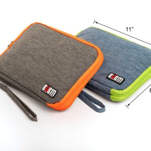 Three Layer Electronics Organizer and Travel Organizer for Tablet, Cables, and Chargers. Size XL Fit up to 10" Tablets. (Grey and Bright Orange)