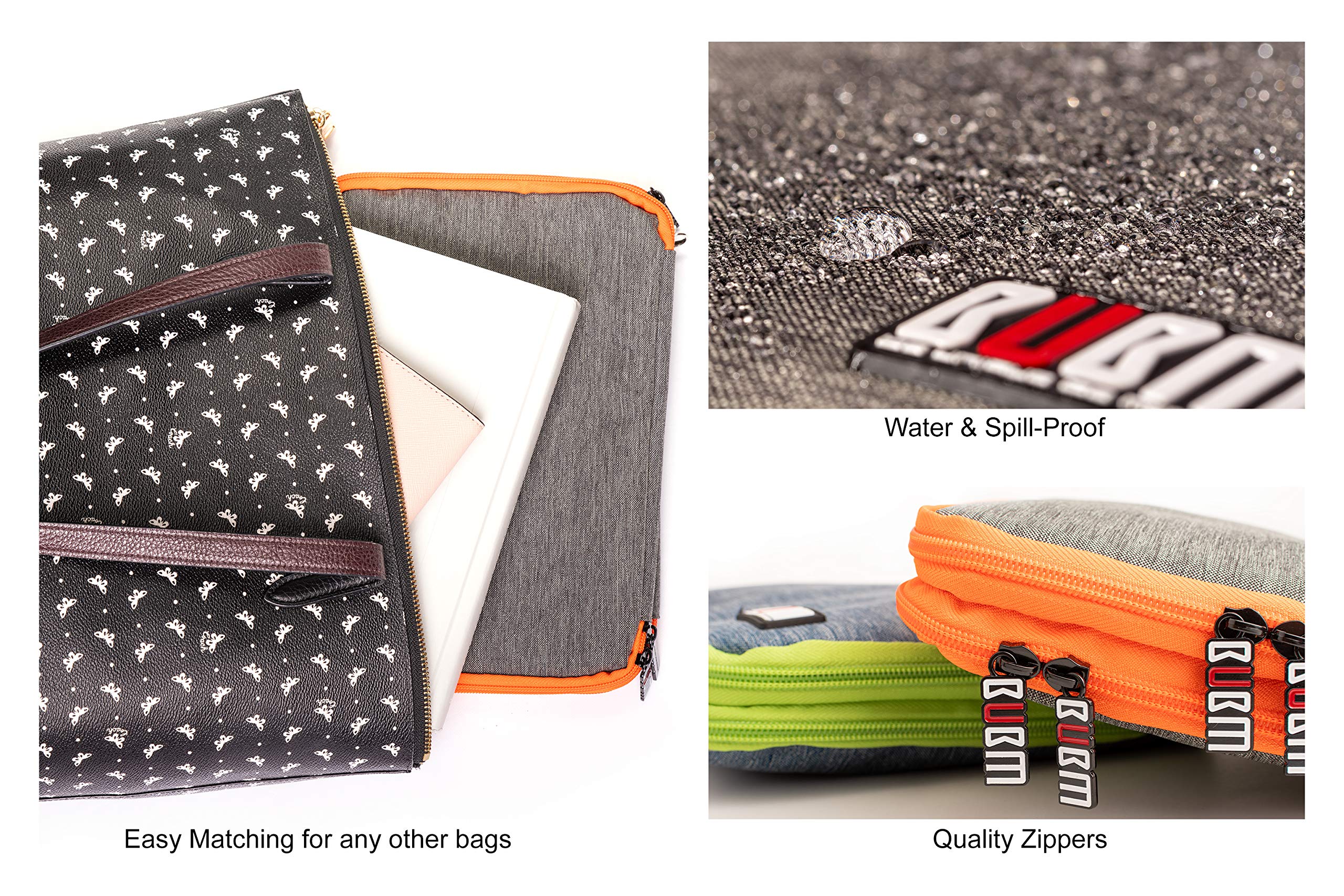 Three Layer Electronics Organizer and Travel Organizer for Tablet, Cables, and Chargers. Size XL Fit up to 10" Tablets. (Grey and Bright Orange)