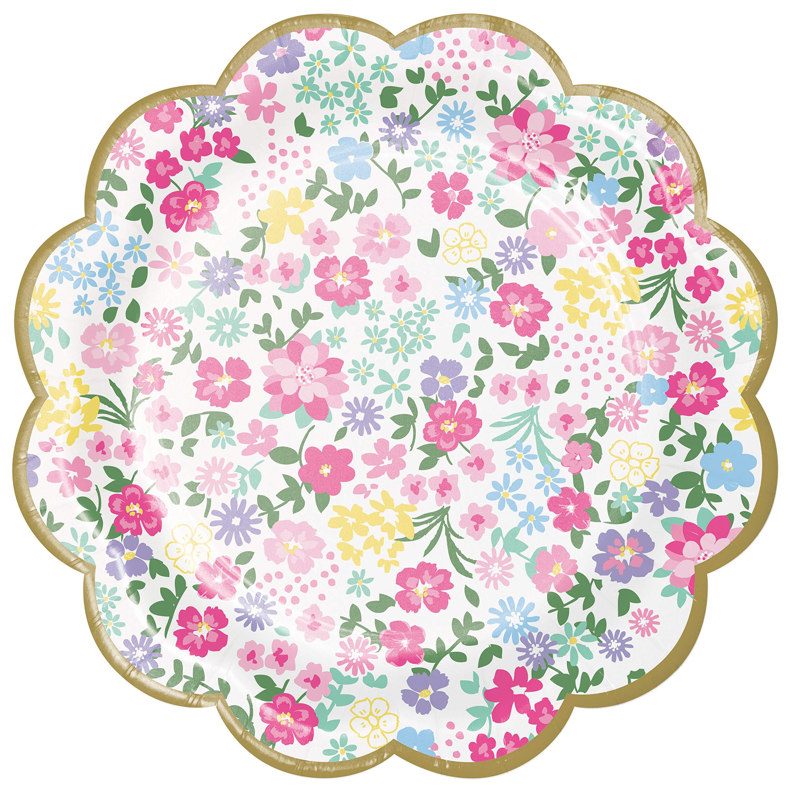 Creative Converting Floral Tea Party Scalloped Dessert Plates, 8 ct, Multicolor, 7", 8 ct