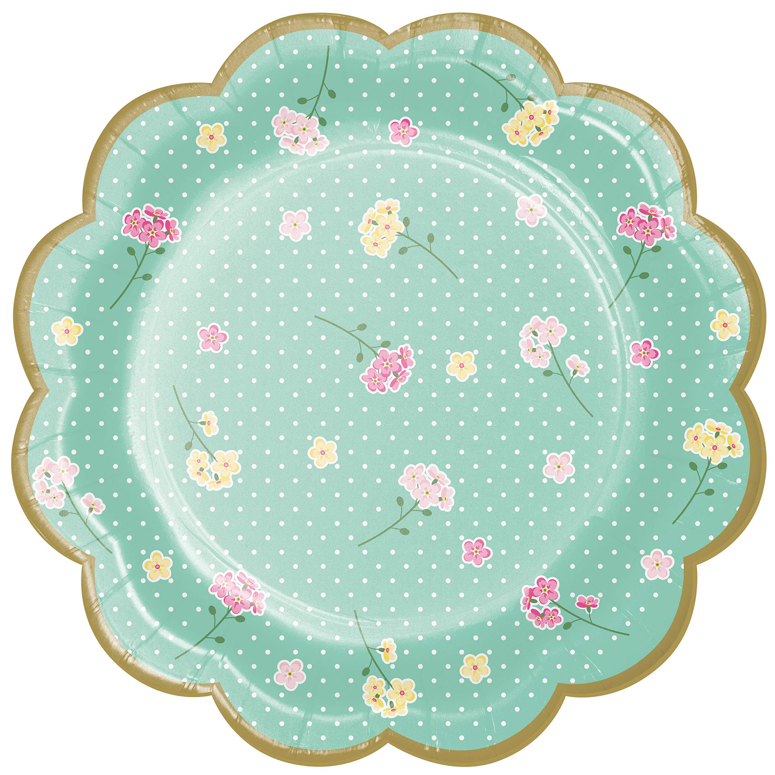 Creative Converting Floral Tea Party Scalloped Dessert Plates, 8 ct, Multicolor, 7", 8 ct