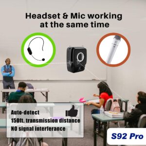 W WINBRIDGE S92 Pro Portable PA System -25W Bluetooth Speaker with Dual Wireless Microphones, Wireless Voice Amplifier with Headset Mic and Handheld Mic for Presentations, Teaching, Karaoke