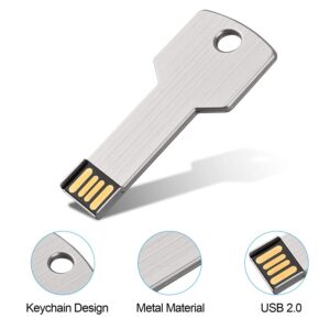 64G Key Shape USB Flash Drive, K&ZZ Metal Thumb Drive USB2.0 Flash Disk Memory USB Stick Expansion Disk, Silver 64GB